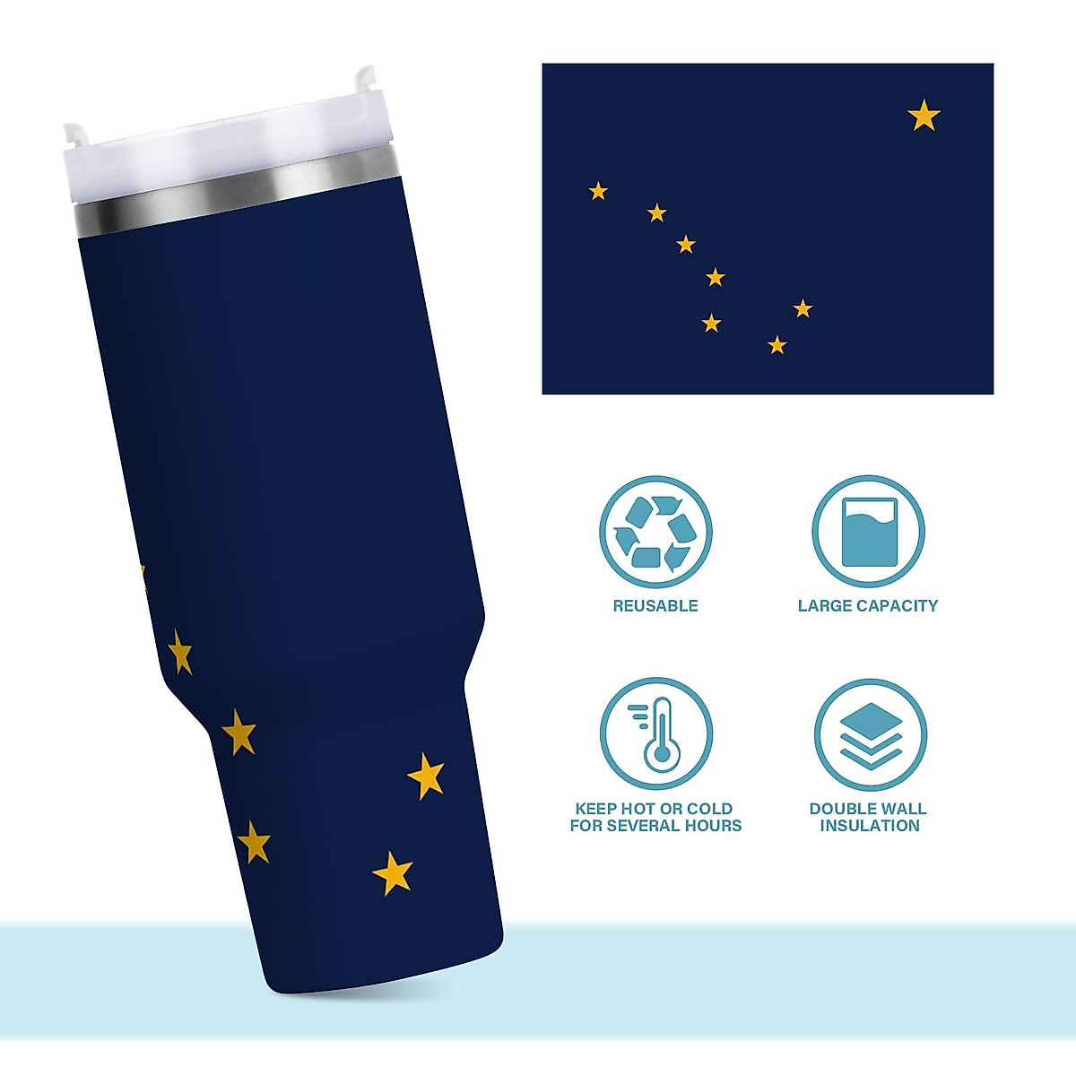 ODAWA 40oz Travel Insulated Tumblers with Handle and Straw, Alaska Flag Leak Proof Tumbler Steel Insulated Tumbler