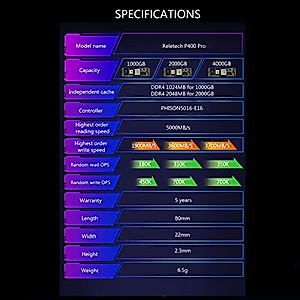 Reletech 2TB M.2 SSD, for PS5 Expansion PCIe Gen 4X4 NVMe Internal Gaming SSD Up to 5,000 MB/s PCIexpress 4.0 Solid State Drive for PC Laptop Desktop（QLC, 2TB）