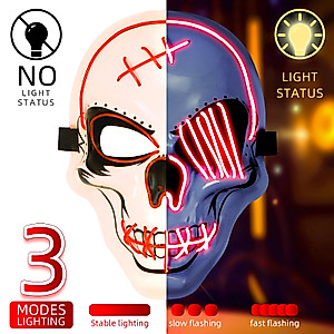 OceanWings Halloween LED Mask with Gloves Light up Costumes Scary Mask for Party Supplies Favor(Red&Gloves)