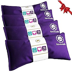 Happy Wraps Namaste Lavender Yoga Eye Pillows - Hot Cold Aromatherapy for Stress, Meditation, Spa, Relaxation Gifts - Set of 4 - Purple Cotton