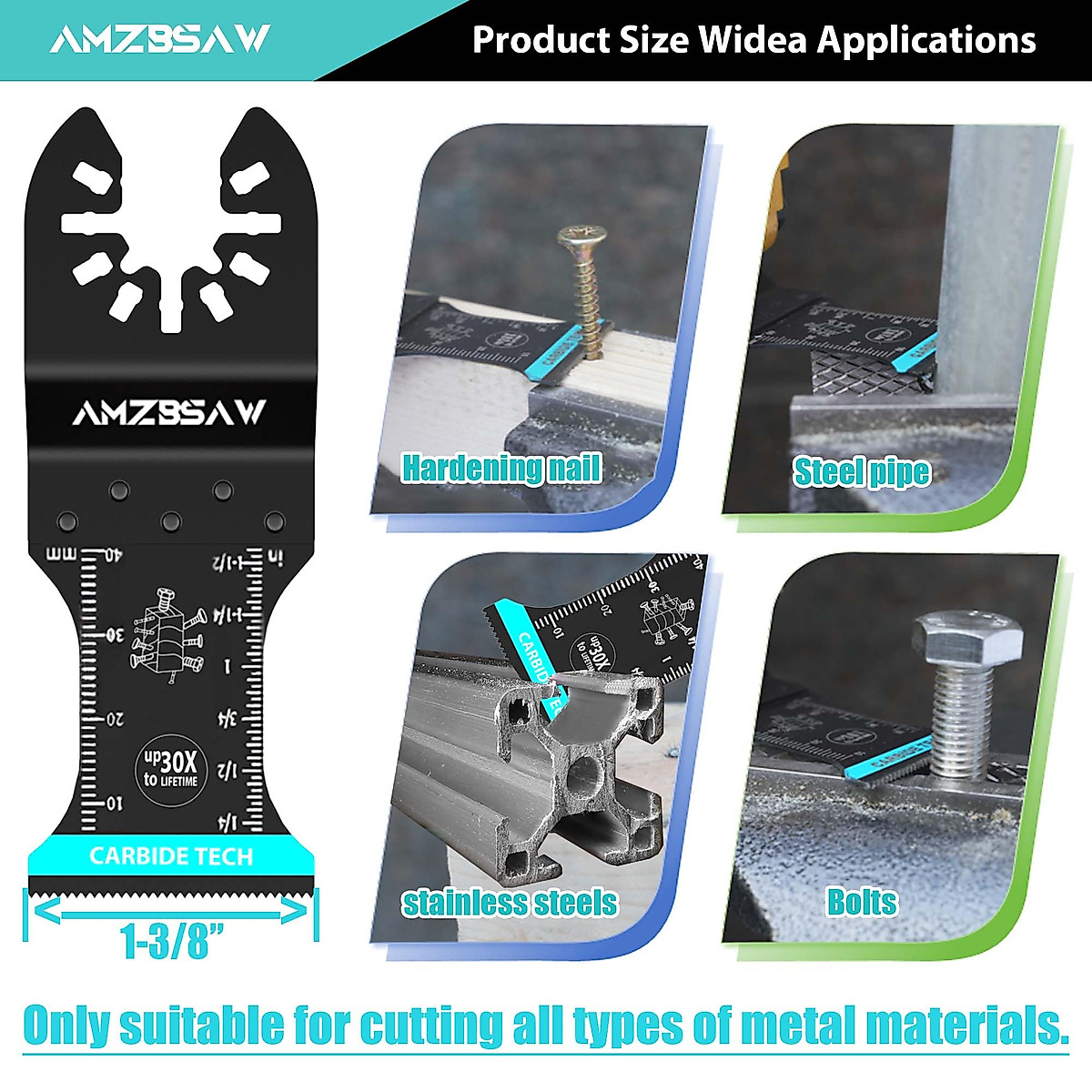 AMZBSAW 5 PCS Carbide Oscillating Tool Blades, Professional Multi Tool Blades Kits for Bolts Screws Hard Material Metal Nails Drywall, Multitool Blades Fit Dewalt Bosch Milwaukee Ryobi