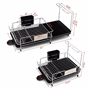 Giantex Stainless Steel Dish Rack, Expandable Dish Drainer Rack with Cutlery Cup Glass Holder, Removable Drip Tray, 360-Degree Swiveling Spout, Rust Proof Dish Dryer Rack for Kitchen Counter