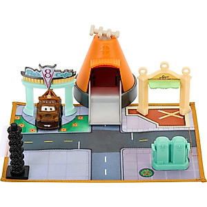 Mattel Disney and Pixar Cars Toys, Mini Racers Dino Park Playset with 2 Mini Vehicles, Accessories & Portable Case