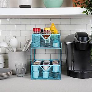 Mind Reader, Supply Storage, Makeup Accessory Organizer, One Size, Blue 2 Tier Mesh