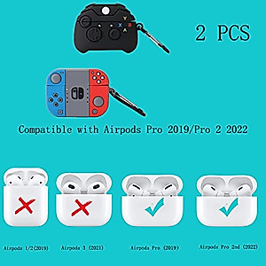 2 Pcs Wifantien 3D Cute Gamepad+Switch Case for AirPod Pro 2019/2022, Cartoon Kids Boys Men Kawaii Cool Game Gamepad Shape Keychain Case for Airpods Pro/Pro 2nd Gen 2022