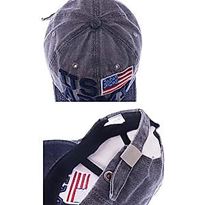 Anna-Kaci USA American Flag Hat for Men and Women US Army Letter Embroidered Color Block Washed Cotton Baseball Cap, Grey