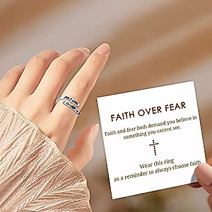 925 Sterling Silver Rings Inspirational Jewelry for Women Faith Cross Ring Gifts for Daughter Teen Girls Friend Faith Over Fear Wrap Open Ring Adjustable (Faith over fear)