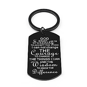 Ibiwe Serenity Prayer Keychain Womens Mens Stocking Stuffers for Women Men Adults Stockings Stuffer Religious Jewelry God Grant Me The Serenity Prayer Quote Dog Tag Keyring Christian Gift (Black)