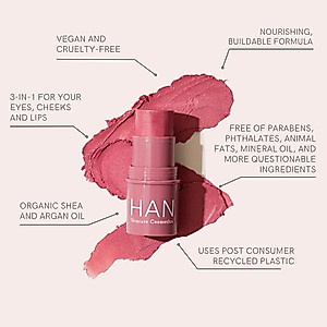 HAN Skincare Cosmetics Vegan, Cruelty-Free 3-in-1 Multistick for Cheeks, Lips, Eyes, Rose Dust | Large