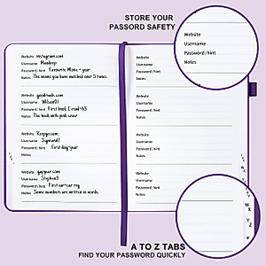 Password Book - Hardcover Password Book with Alphabetical Tabs for Internet Website Address Login, Pocket Size Password Keeper, 5.0" x 6.8", Password Organizer for Home Office Desk Use - Purple