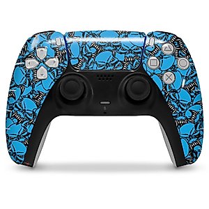 WraptorSkinz Skin Wrap compatible with Sony PS5 DualSense Controller Scattered Skulls Neon Blue (CONTROLLER NOT INCLUDED)