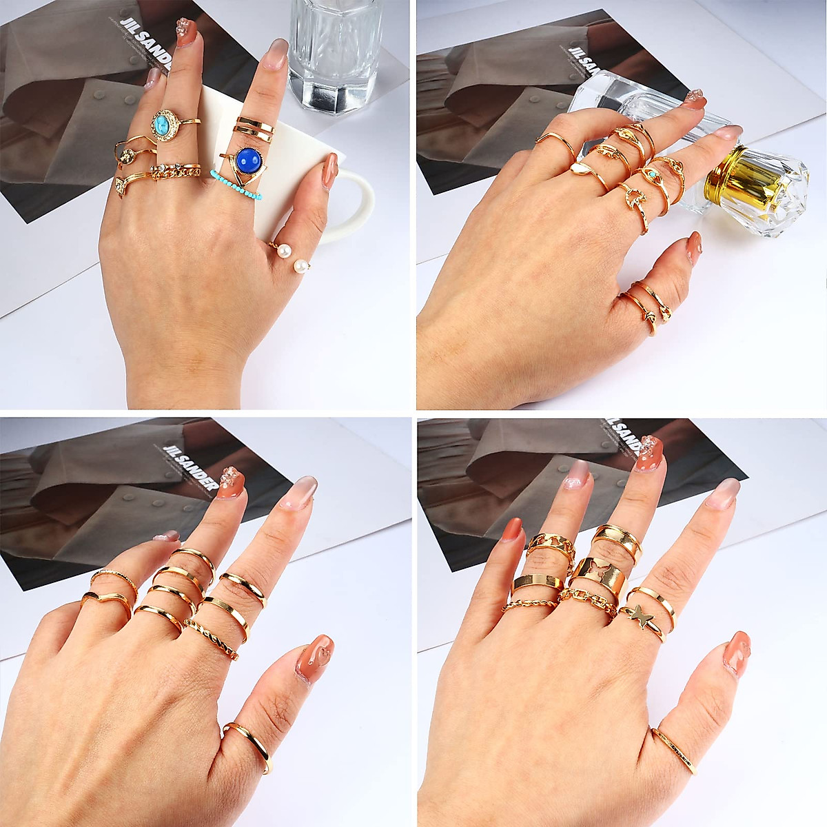 Kakonia 86Pcs Knuckle Rings Set for Women Vintage Boho Aesthetic Rings Pack Stackable Midi Joint Finger Rings