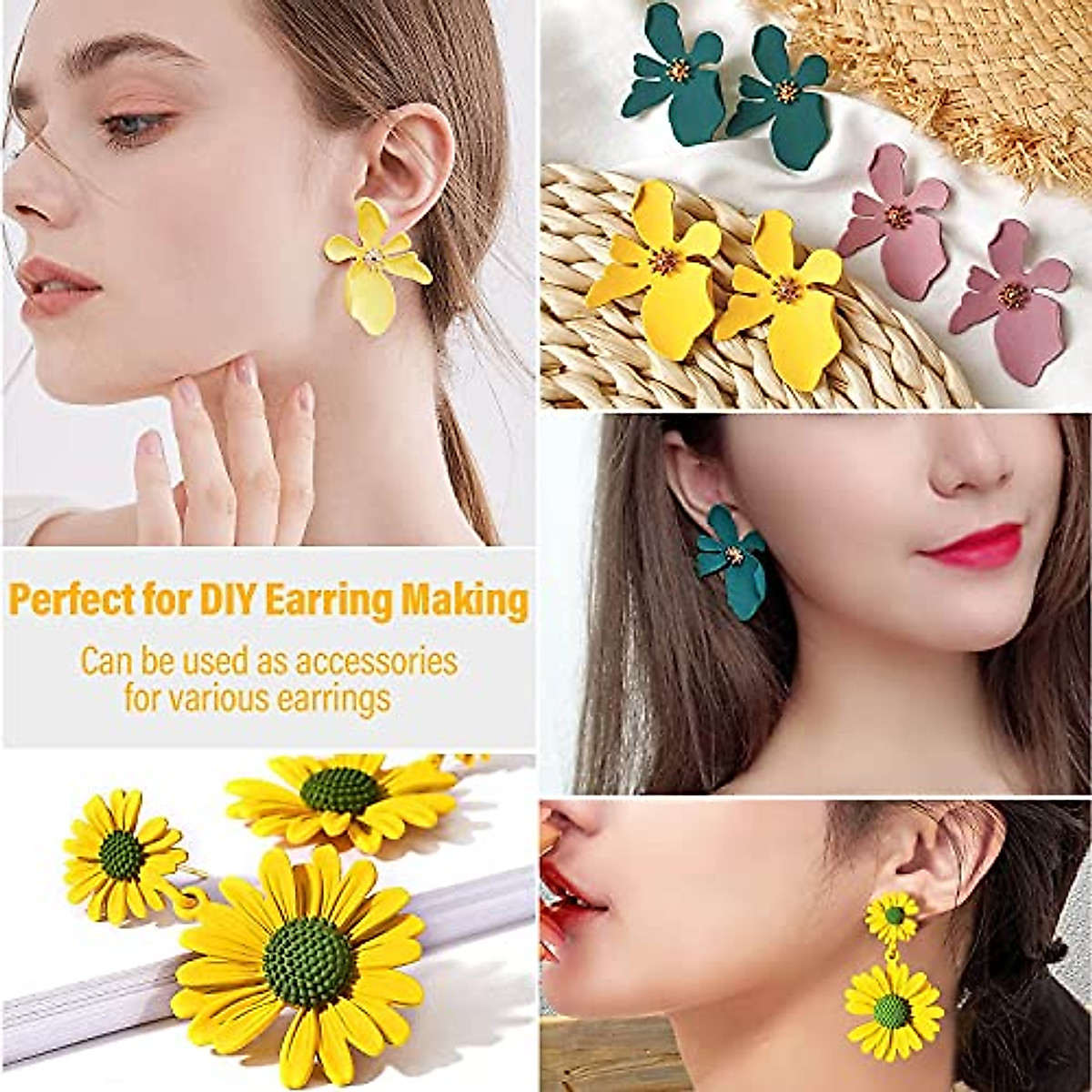 Earring Posts Stainless Steel, Flasoo 1200Pcs Hypoallergenic Earring Posts and Backs, Gold Flat Pad Earring Studs with Clutch for Earring Making and DIY Stud Earring Supplies