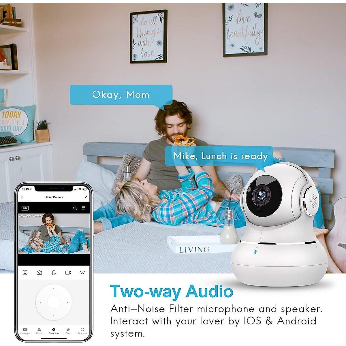 litokam Indoor Security Camera with 360° Motion Tracking, WiFi Baby Monitor Camera with Night Version, 1080P Home Security Cameras Wireless for Dog, Pet Camera with App, Two Way Audio, 2 Pack
