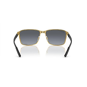 Ray-Ban Rb3721Ch Chromance Square Sunglasses, Black On Gold/Blue Mirrored Gold Polarized, 59 mm