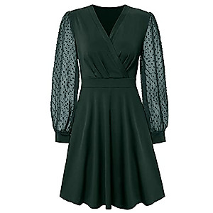 Fall Clothes for Women 2022, Black Formal Dresses Neutral Dress Short Sleeve Dress Wedding Women's Long Stylish Casual V-Neck Slim Dress with Pockets Women's Winter Dresses Under (L, Green)