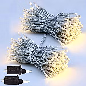 EXF 2-Pack Connectable Christmas Lights, Total 240LED Waterproof Clear Wire String Lights Indoor/Outdoor, 8 Modes Twinkle Lights for Room, Garden, Xmas Tree Decorations (Warm White)