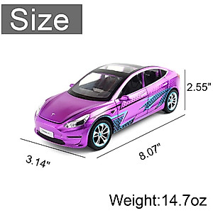 1:32 Scale Model 3 Alloy Car Model Diecast Toy Vehicles for Kids, Tesla car Model，Pull Back Alloy Car with Lights and Music,Mini Vehicles Toys for Kids Gift ，Children Birthday Gift (Black)