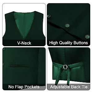 MAGE MALE Mens Tuxedo Suit Set Slim Fit 3 Piece Suit Wedding Prom Suits Patch Pockets Blazer Vest Pants Set with Bow Tie Dark Green