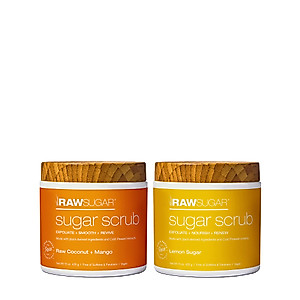 Raw Sugar - Exfoliating Sugar Scrub Body Love Bundle - Raw Coconut + Mango and Lemon Sugar, Clean, Made with Plant-Derived Ingredients, Vegan and Formulated without Sulfates & Parabens (Pack of 2)