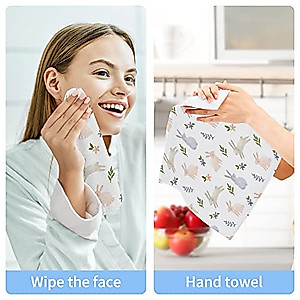 Kigai Easter Bunny Cotton Washcloths 2 Pack, Soft Absorbent Fingertip Towel for Face Body, Machine Washable, 12x12 in