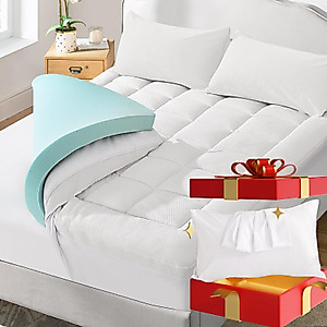 Dual Layer 3 Inch Memory Foam Mattress Topper Ultra Soft and Breathable Queen Mattress Topper, Mattress Topper with Pillow Cases(6080)