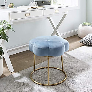 Linon Light Blue and Gold Vanity and Accent Talulah Stool