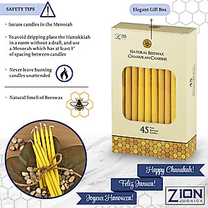 Quality Natural Beeswax Hanukkah Candles Set of 45 - Standard Size Chanukah Candle 5.75" Tall - Premium Bee Wax Chanukkah Candles Fits Standard Menorahs by Zion Judaica