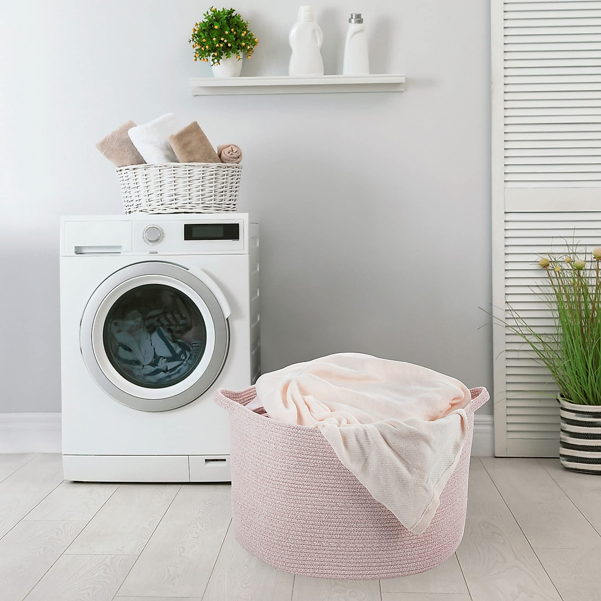 Pink Storage Basket - 22”x14” | Baby Girl Laundry Basket | Toy Bin | Woven Baskets for Storage | Fabric Laundry Baskets for Storage