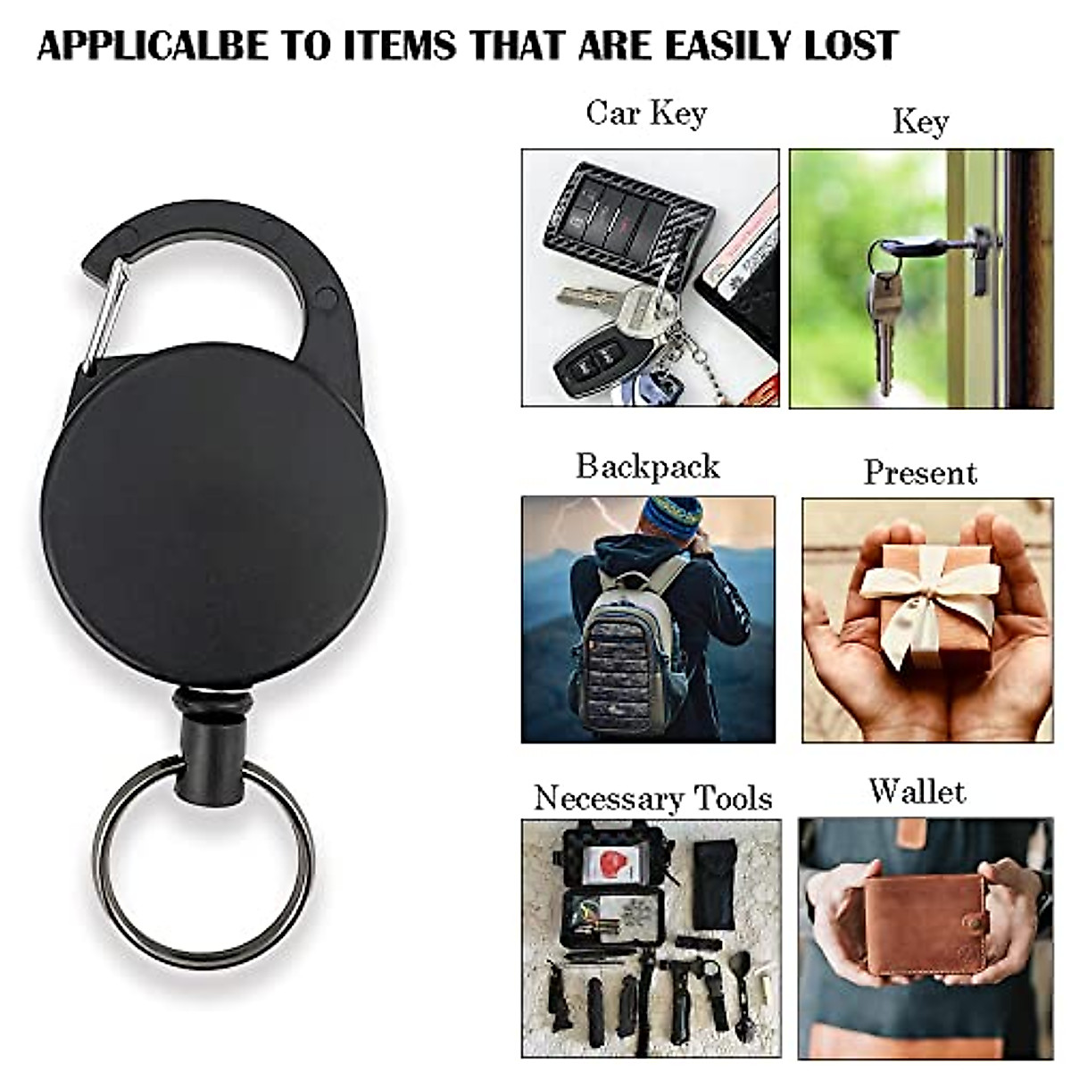 Retractable Key Chain Key-Rings - Heavy Duty Key Holder Belt Clip with Multitool Carabiner, Durable Retractable Keychain Key Holder-Rings/Carabiner, 25 Inch Steel Wire Cord