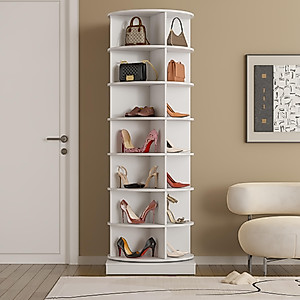 Dithoko Rotating Shoe Rack, 7-Tiers Storage Shoe Rack Tower, Free Standing 360°Shoe Storage Organizer Shoe Rack for Entryway Living Room Hallway (White, 7-Tiers)