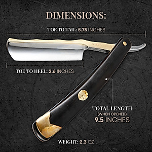 Gold Stainless Steel Straight Razor - Shave Ready Straight Edge Razor, Stainless Steel + Ebony Straight Razor for Men, Barber Approved Straight Razor, Mens Straight Razor, Leather Case, Close Shave