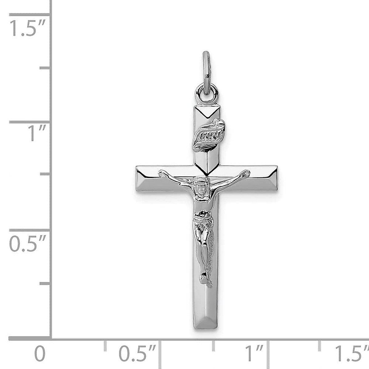 Diamond2Deal Sterling Silver Rhodium-plated INRI Religious Crucifix Cross Pendant