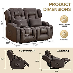 IPKIG 54.2" RV Loveseat Recliner | Double Recliner RV Sofa with Side Pockets | Faux Leather Reclining RV | RV Theater Seats |RV Theater Seating | RV Furniture, Manual Recliner Chair (Brown)