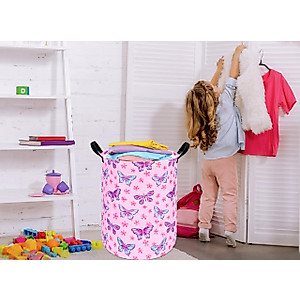 HUAYEE 19.7 Inch Baby Laundry Basket Girls Laundry Hamper Storage Basket Fabric Material Organization Basket, Storage Bin, Toy Box,Gift Basket with Handles for Room (Butterfly)