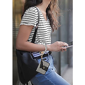 SNUG STAR Multi-Purpose Wallet High Capacity Card Holder Zipper Coin Purse with Wristlet Bracelet Keychain Silicone Beaded Bangle (Silicone Bracelet(16 Cards)-Woven Small Plaid Black)