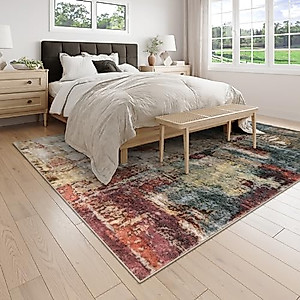 Lahome Modern Abstract Living Room Rug 8x10, Washable Rugs 8x10 Area Rug for Bedroom Stain Resistant Non Slip, Large Red Soft Indoor Accent Carpet for Dining Room Table Home Decor