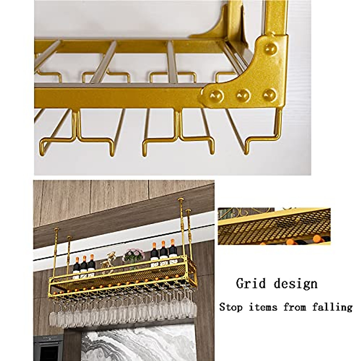 Ceiling Shelf Wine Glass Rack - Upside Down Hanging Home Decoration with Light Luxury Bar Hanger - Creative Wine Cabinet Organizer Shelf for Hanging Wine Glasses