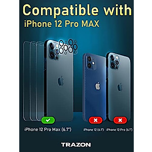 3 Pack Screen Protector Premium Quality Compatible for iPhone 12 Pro Max with 2 Pack Camera Lens Protector Tempered Glass 9H Hardness (Transparent)
