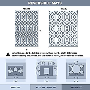 wikiwiki Outdoor Rug, 5x8ft Waterproof Reversible Mat Indoor Outdoor Rugs Carpet, Small Area Rug Plastic Straw Rug for Patio Deck Balcony Pool RV Camping Beach Picnic, Grey