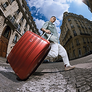 DELSEY PARIS Helium Aero Hardside Expandable Luggage with Spinner Wheels, Brick Red, Checked-Medium 25 Inch