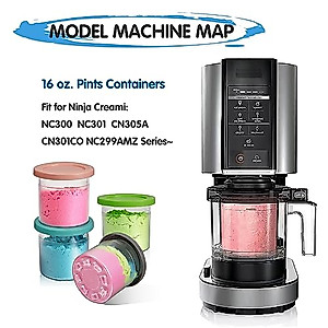 Moloudan 16 oz. Containers, 4-Pack Pints and Lids Replacement For Ninja Creami NC299AMZ NC300 NC301 Series, BPA-Free & Dishwasher Safe (Blue, Pink, Green, Grey)