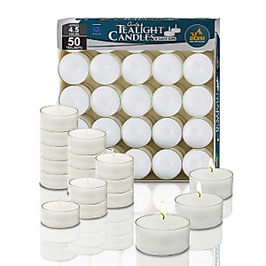 Ner Mitzvah Tea Light Candles - 50 Bulk Pack - White Unscented Tealight Candles in Clear Cup - Long Burning - 4.5 Hour