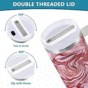 RPLIFE Elegant Abstract Marble Rose Pink Tumbler with Handle, Stainless Water Bottle, Coffee Mug with Lid