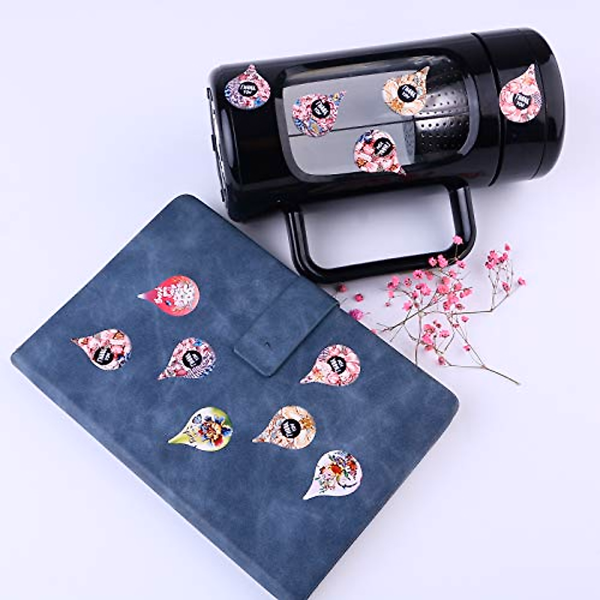 1 inch Water Drop Thank You Stickers, 500 Stickers per roll, 9 Designs in Total, 1000 Multi-Color Thank You Stickers (2 Rolls in Total)