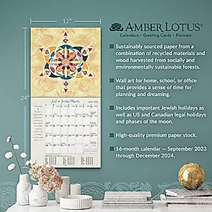 Hebrew Illuminations 2024 Wall Calendar by Adam Rhine | 16-Month Jewish Calendar With Candle Lighting Times (Sept 2023 - Dec 2024) | 12" x 24" Open | Amber Lotus Publishing