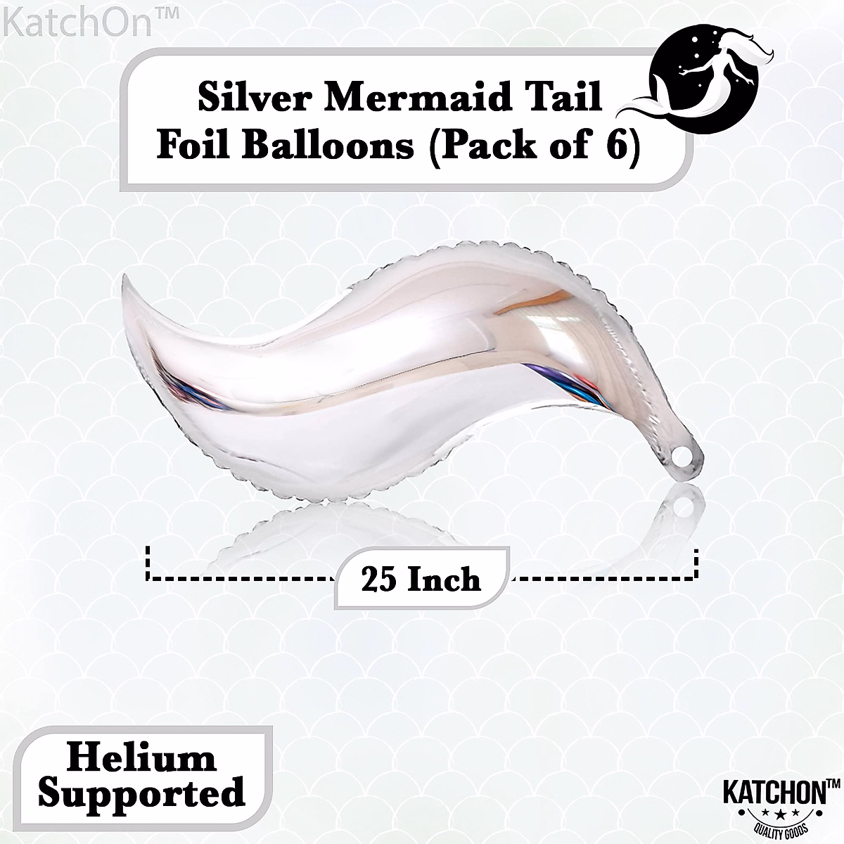 KatchOn, Silver Mermaid Tail Balloon - 25 Inch, Pack of 6 | Silver Mermaid Balloons for Mermaid Balloon Garland | Silver Foil Curve Balloon | Mermaid Tail Foil Balloon for Mermaid Birthday Decorations