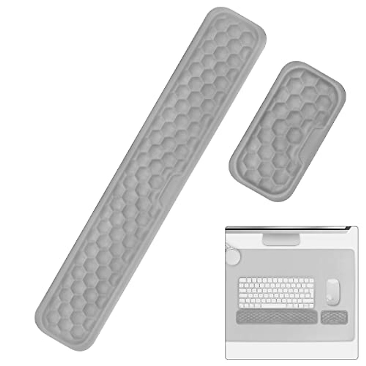 Giecy Keyboard Wrist Rest,Keyboard Pad Upgrade Enlarge Gel Memory Foam Set Keyboard Rest Cushion Support for Office, Computer Laptop Comfortable Lightweight for Easy Typing Pain Relief, Grey