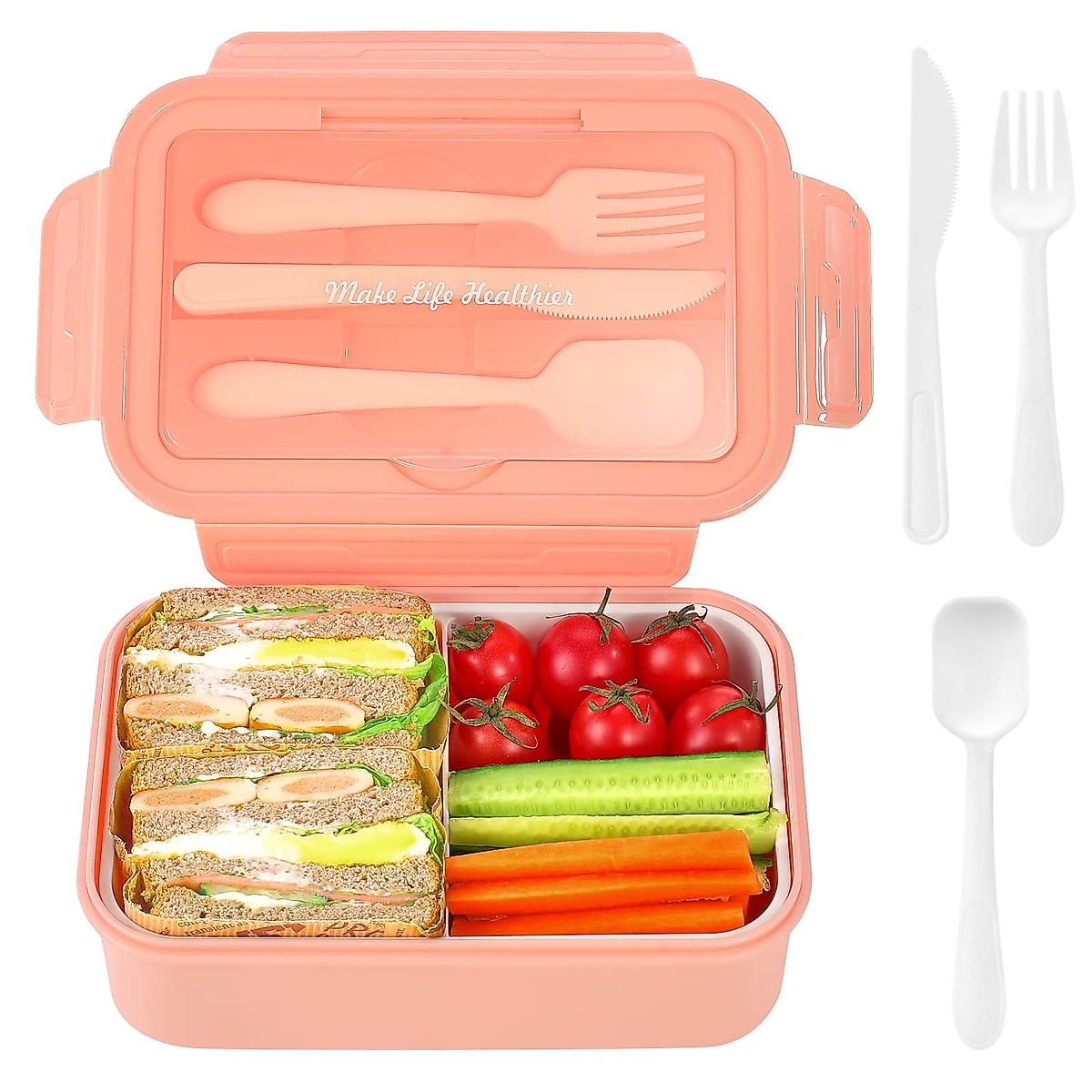 Supplim Bento Box for Adults and Kids - 1400ML Bento Lunch Box With Spoon & Knife & Fork,Leakproof 3 Compartment Lunch Food Storage Containers for Men Women