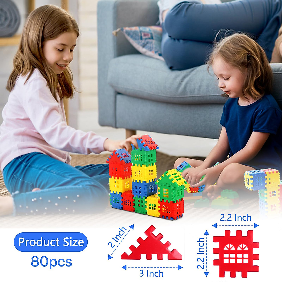 Building Block 80Pcs, Building Blocks for Toddlers 3-5,Children Building Toys,Fun Blocks for Toddlers,Waffle Blocks, Toy Stacking Block Sets